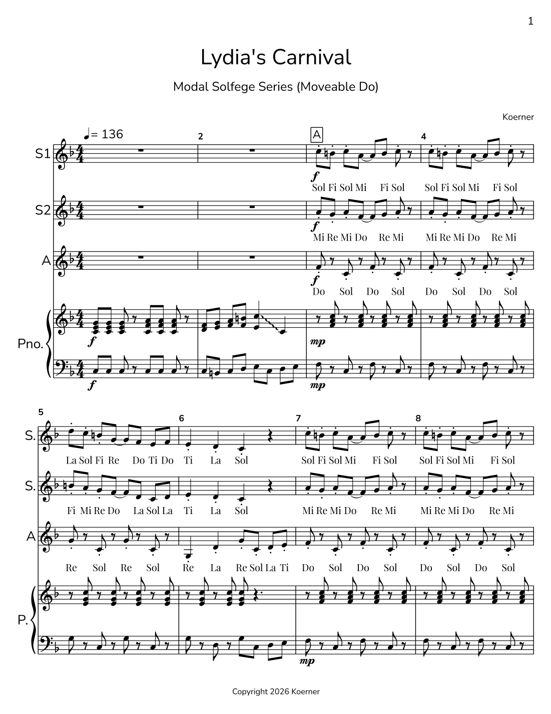 Lydia's Carnival by Dylan Koerner Sheet Music for SSA Choir at Sheet ...