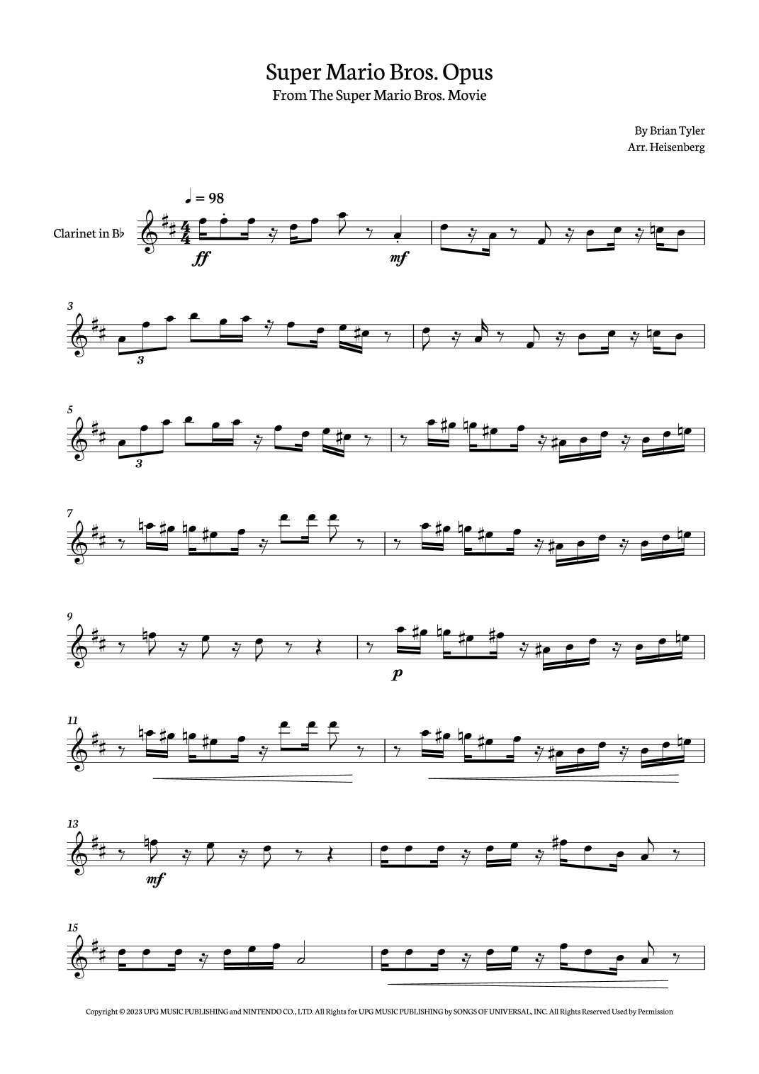 Super Mario Bros. Opus (arr. Heisenberg by Brian Tyler Sheet Music for ...