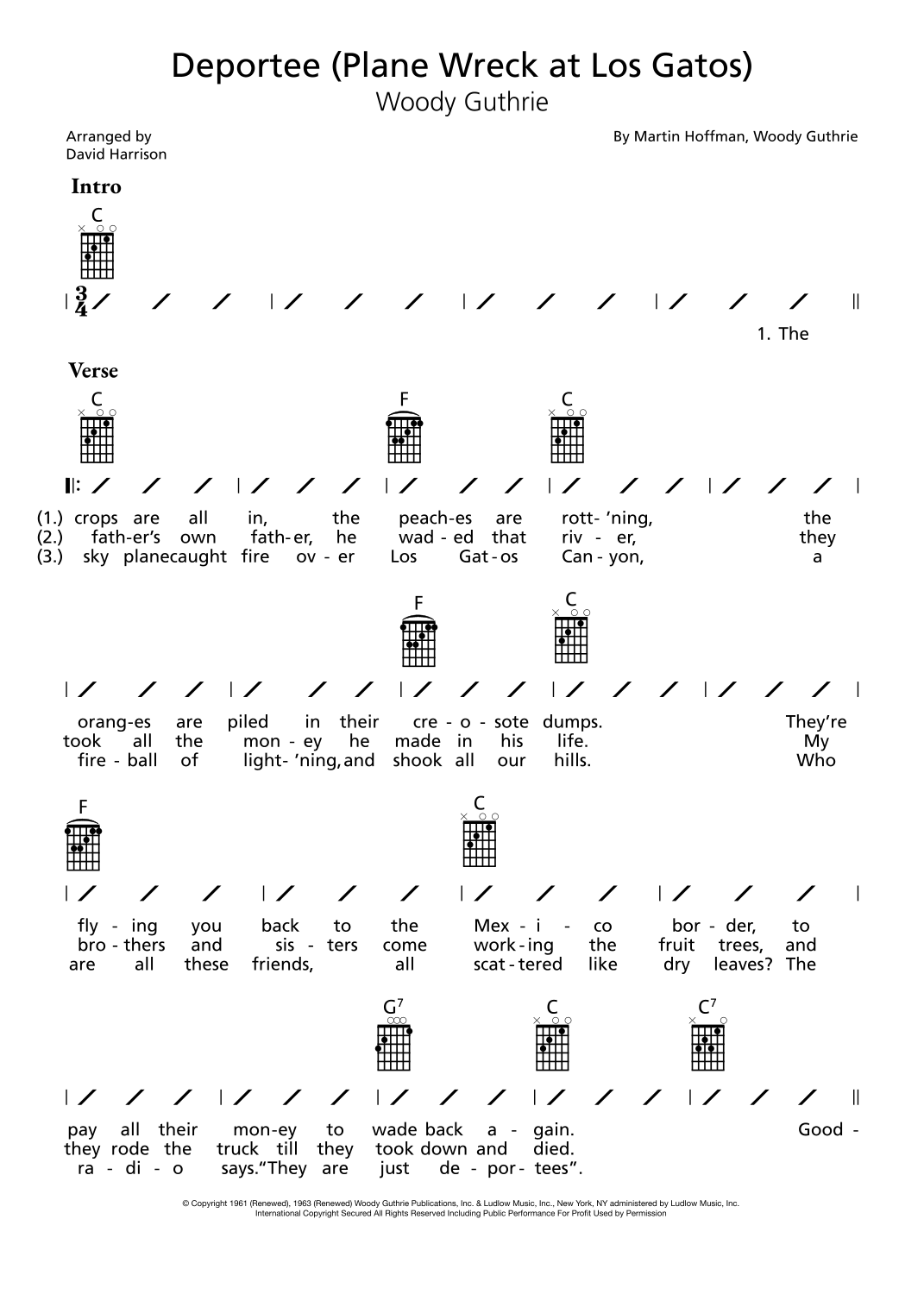 Deportee (Plane Wreck At Los Gatos) by Woody Guthrie Sheet Music for ...