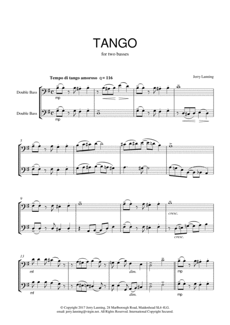 Tango for two basses by Jerry Lanning Sheet Music for Instrumental Duet ...