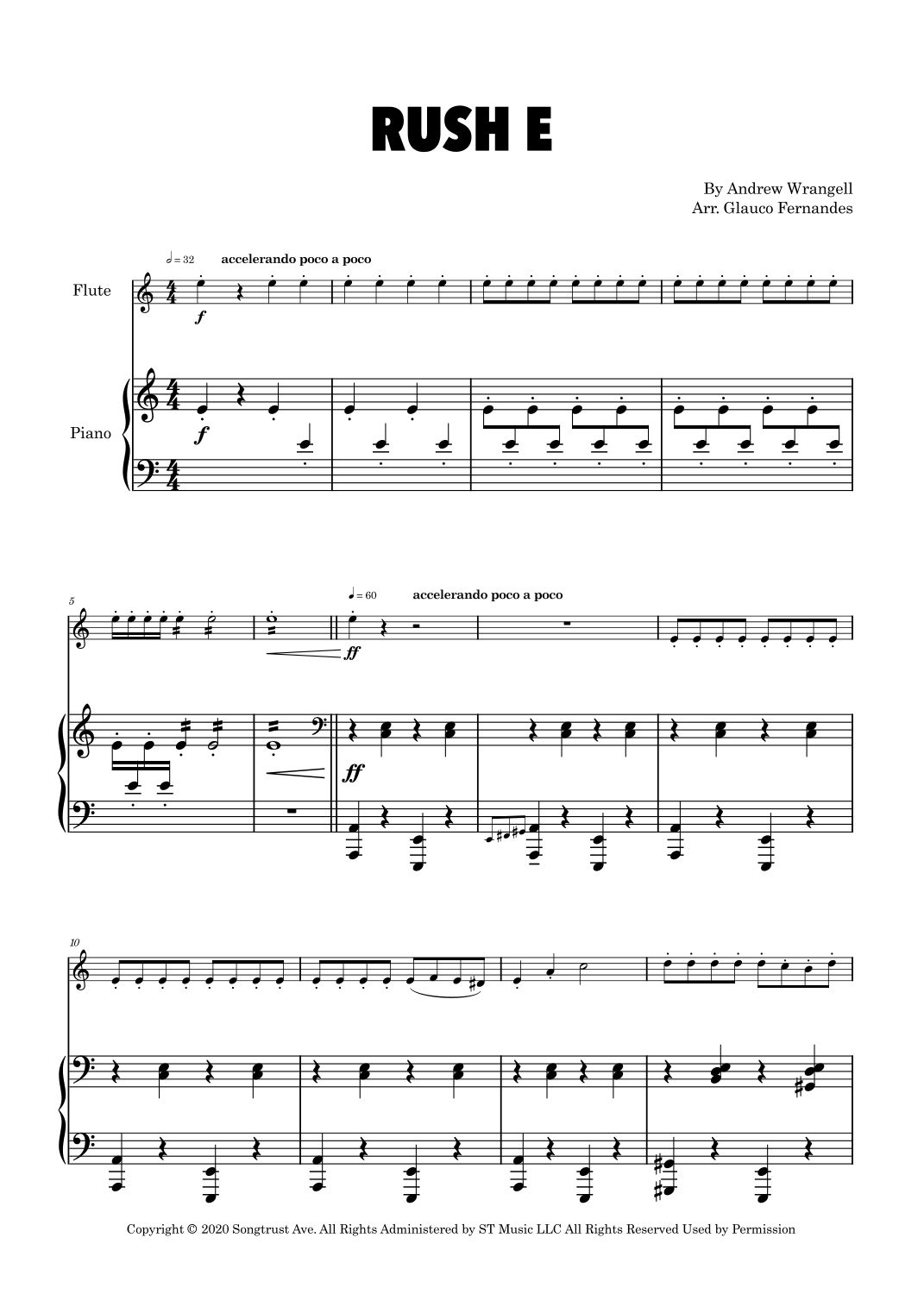 Rush E (arr. Glauco Fernandes) by Andrew Wrangell Sheet Music for Flute ...
