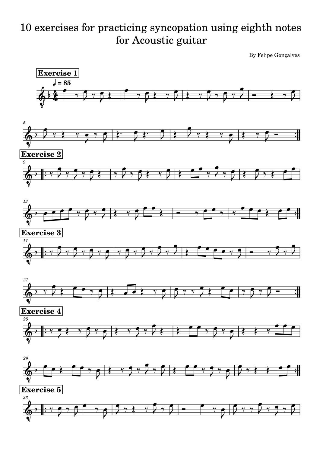 10 exercises for syncopation using eighth notes for Acoustic guitar in ...