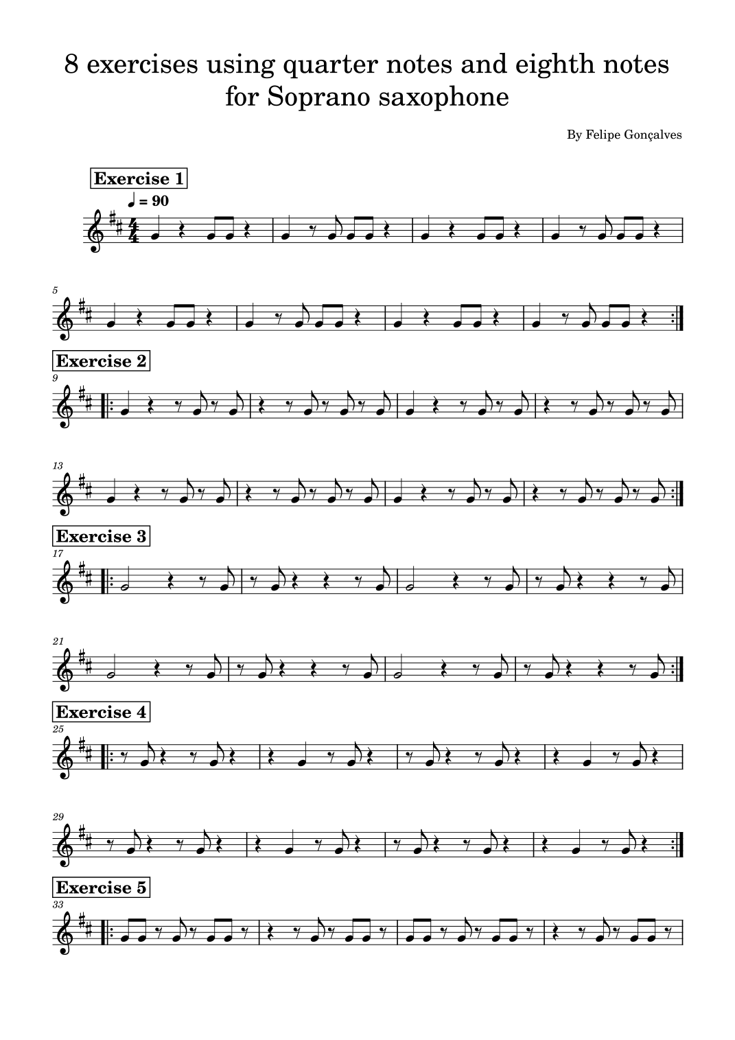 8 exercises using quarter notes and eighth notes for Soprano saxophone ...