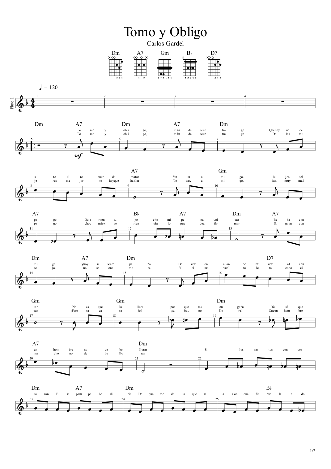 Tomo y obligo (arr. Andres Rivas) by Carlos Gardel Sheet Music for ...