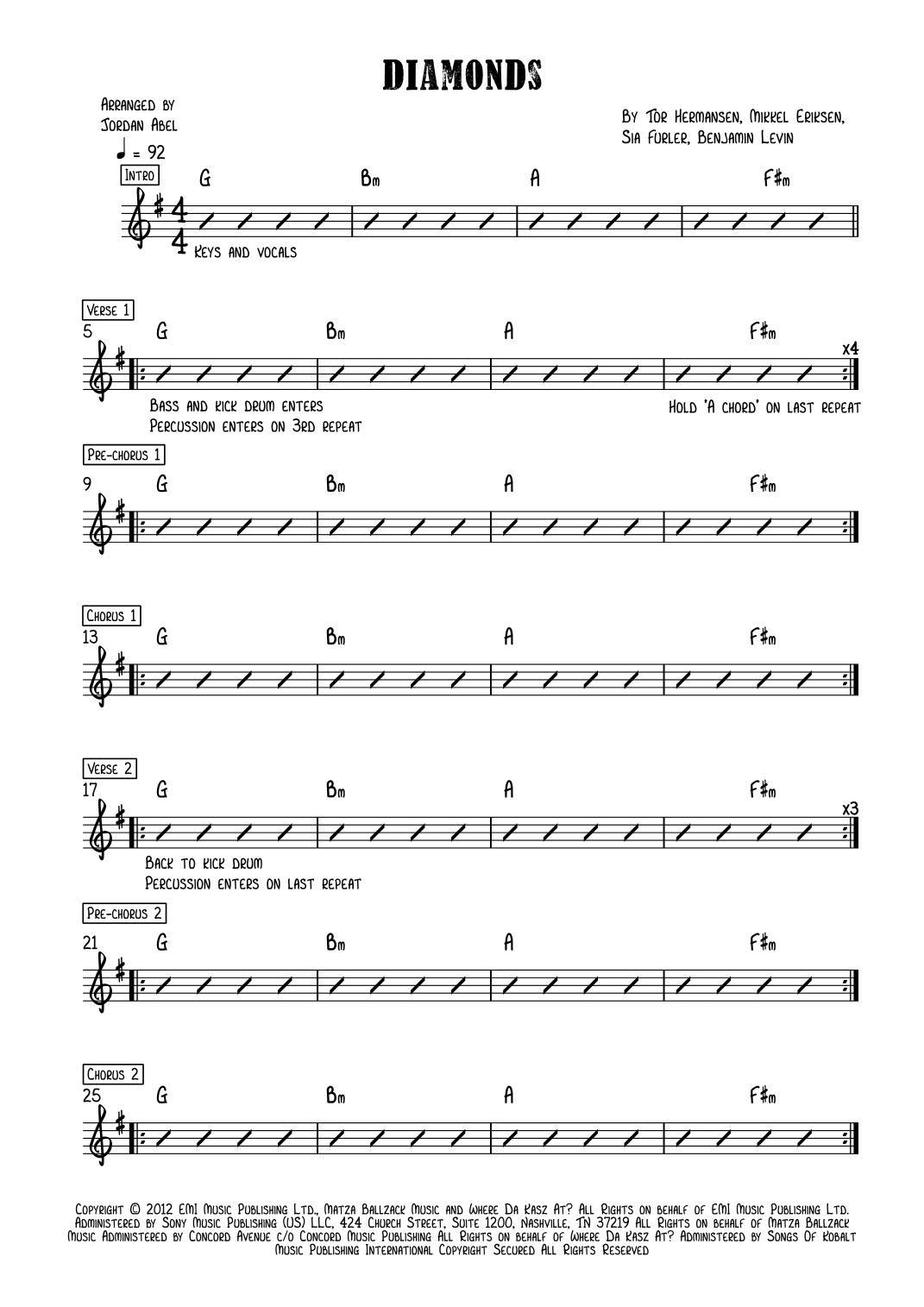 Diamonds by Rihanna Sheet Music for Lead Sheet / Fake Book at Sheet ...
