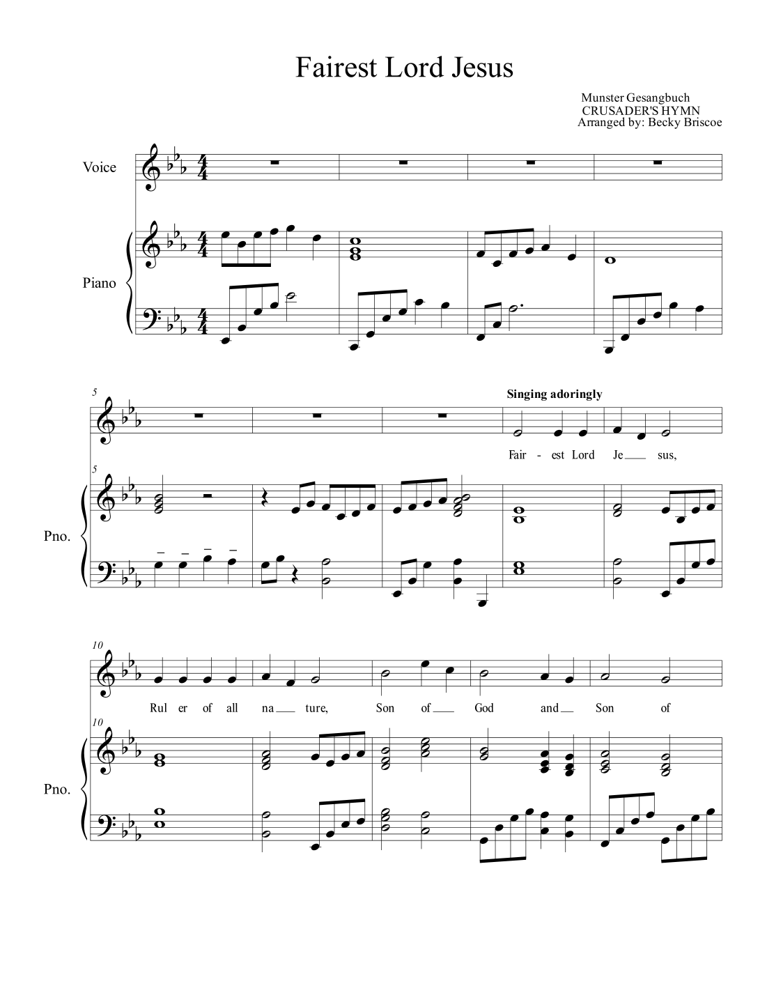 Fairest Lord Jesus (arr. Becky Briscoe) Sheet Music | Words by Munster ...