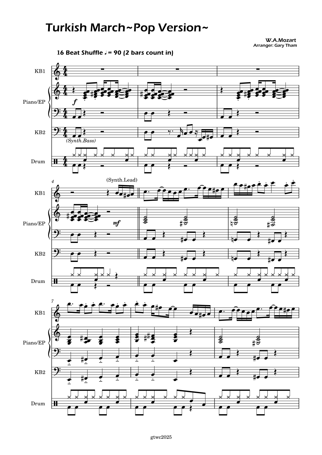Turkish March~pop version (arr. Gary Tham) by W A Mozart Sheet Music ...