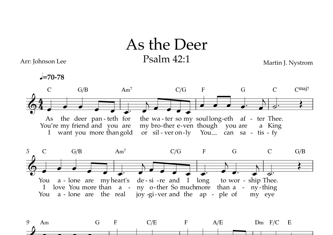 As The Deer (arr. Johnson Lee) by Martin Nystrom Sheet Music for Lead ...