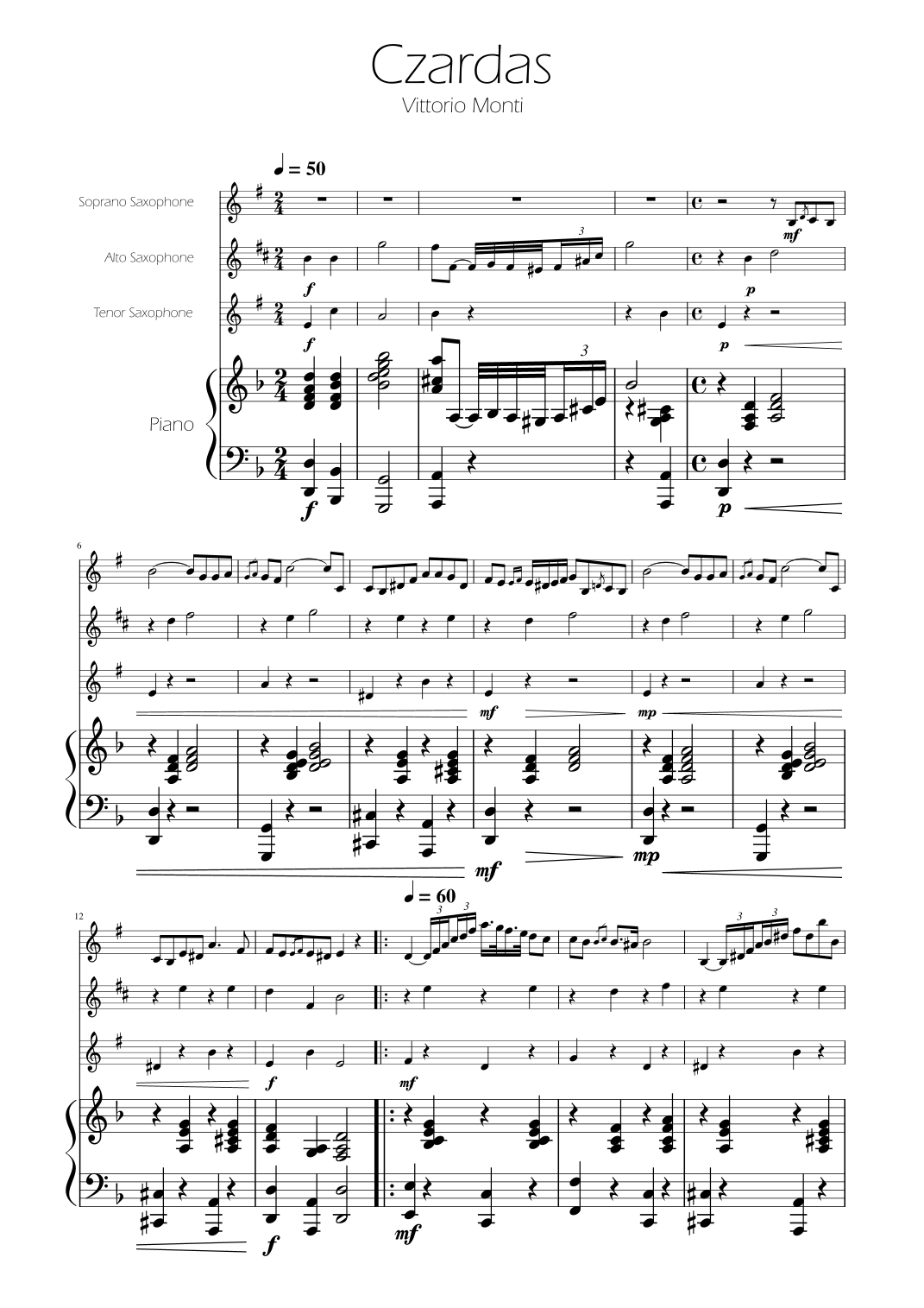 Czardas - Sax Trio SAT (arr. Ygor Nunes) by Vittorio Monti Sheet Music ...