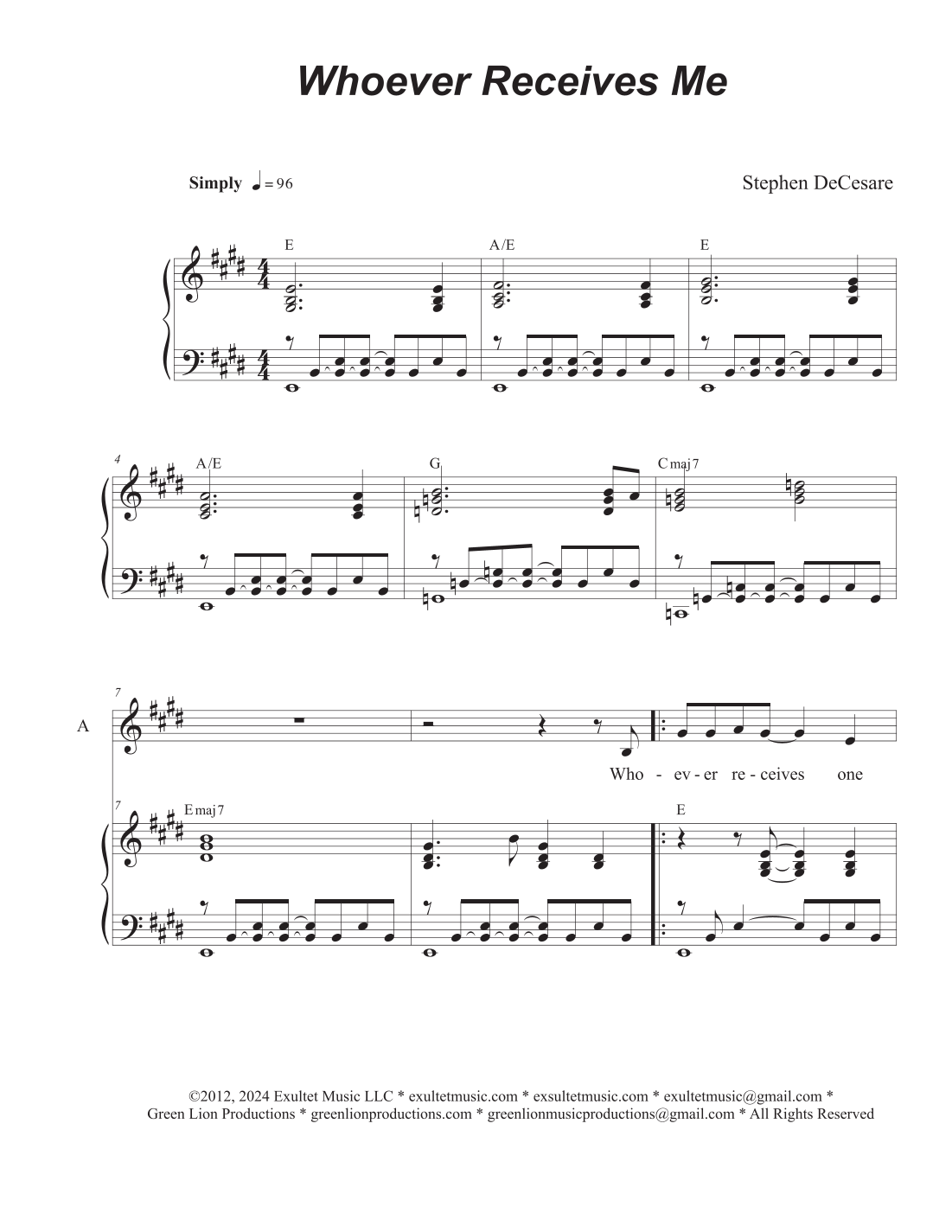Whoever Receives Me (2-part choir - (SA) by Stephen DeCesare Sheet ...