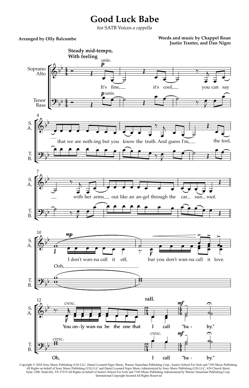 Good Luck, Babe! (arr. Olly Balcombe) by Chappell Roan Sheet Music for ...