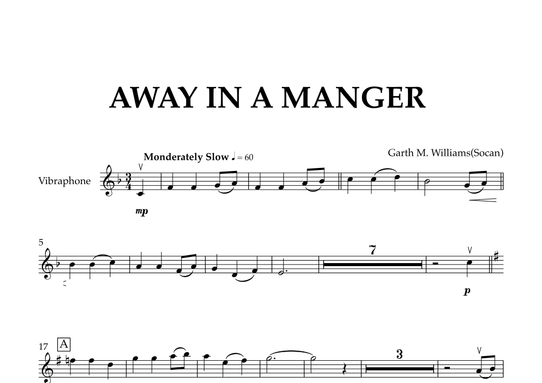 AWAY IN A MANGER FOR FULL ORCHESTRA by Garth Williams Sheet Music for ...