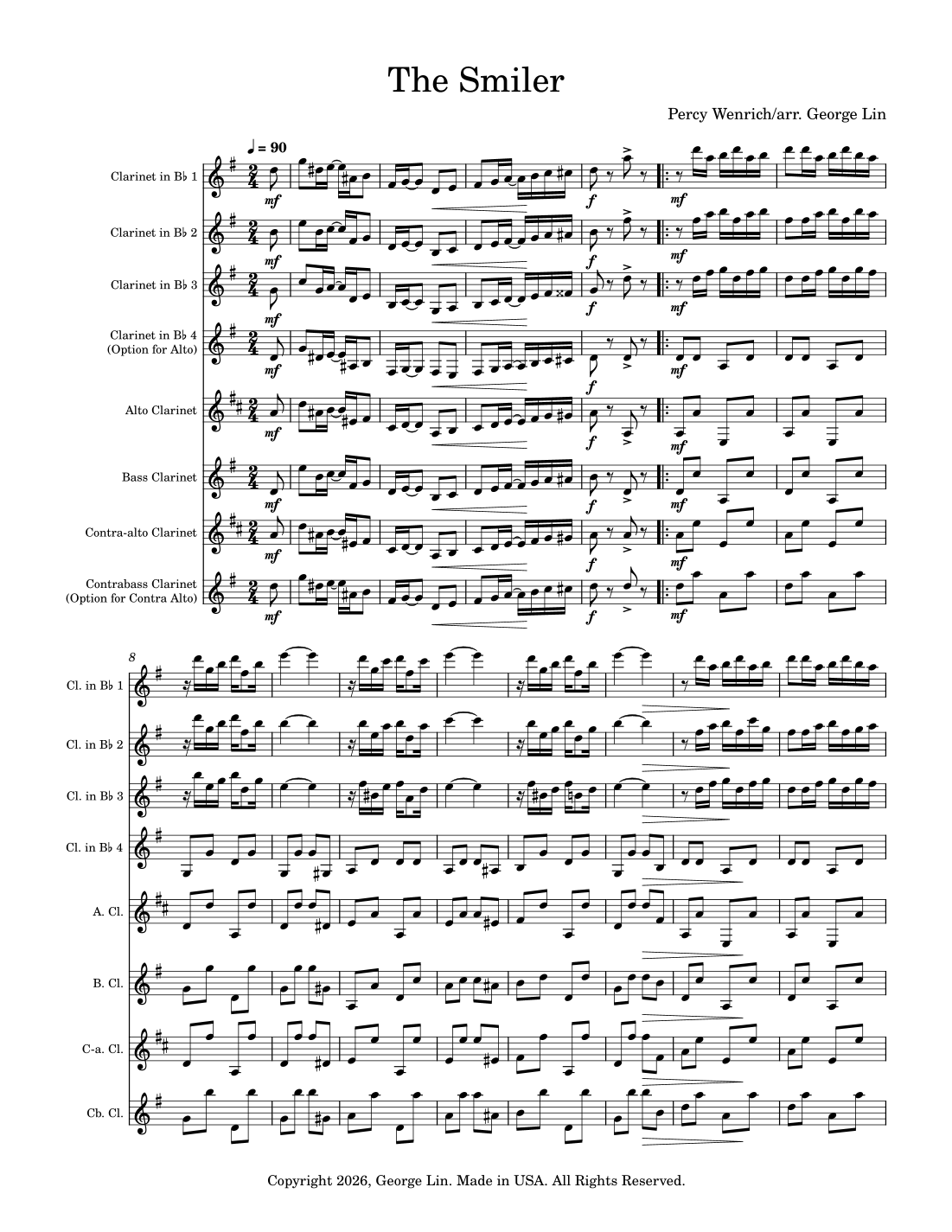 The Smiler (arr. George Lin) by Percy Wenrich Sheet Music for Woodwind ...