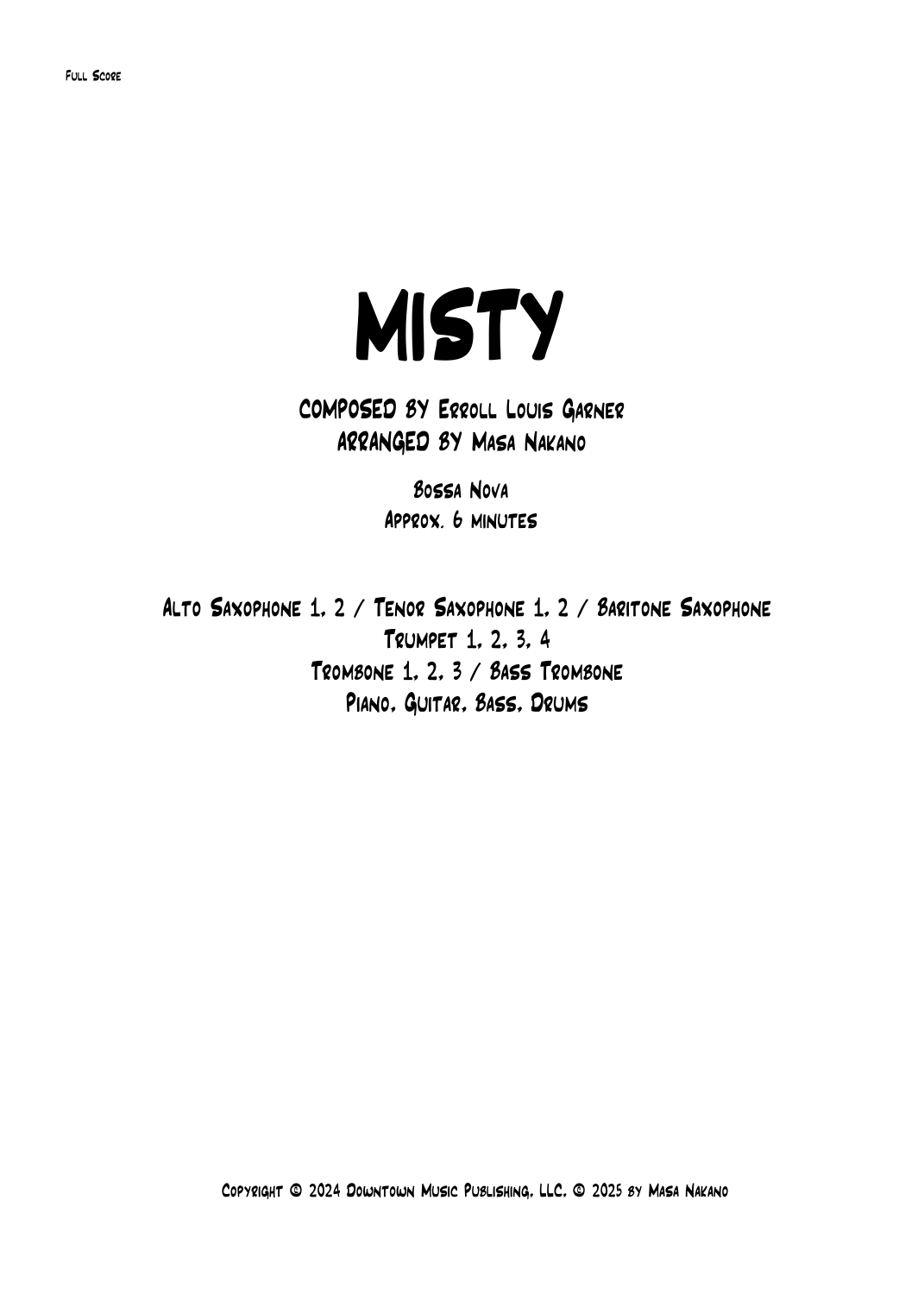 Misty (Instrumental Version) (arr. Masa Nakano) by Erroll Louis Garner ...