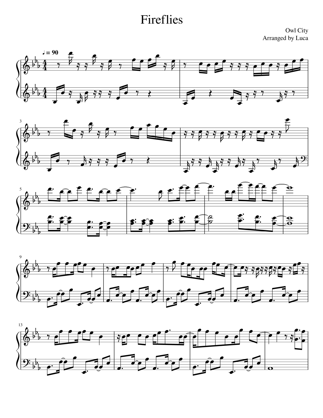 Fireflies (arr. Luca) by Owl City Sheet Music for Piano Solo at Sheet ...