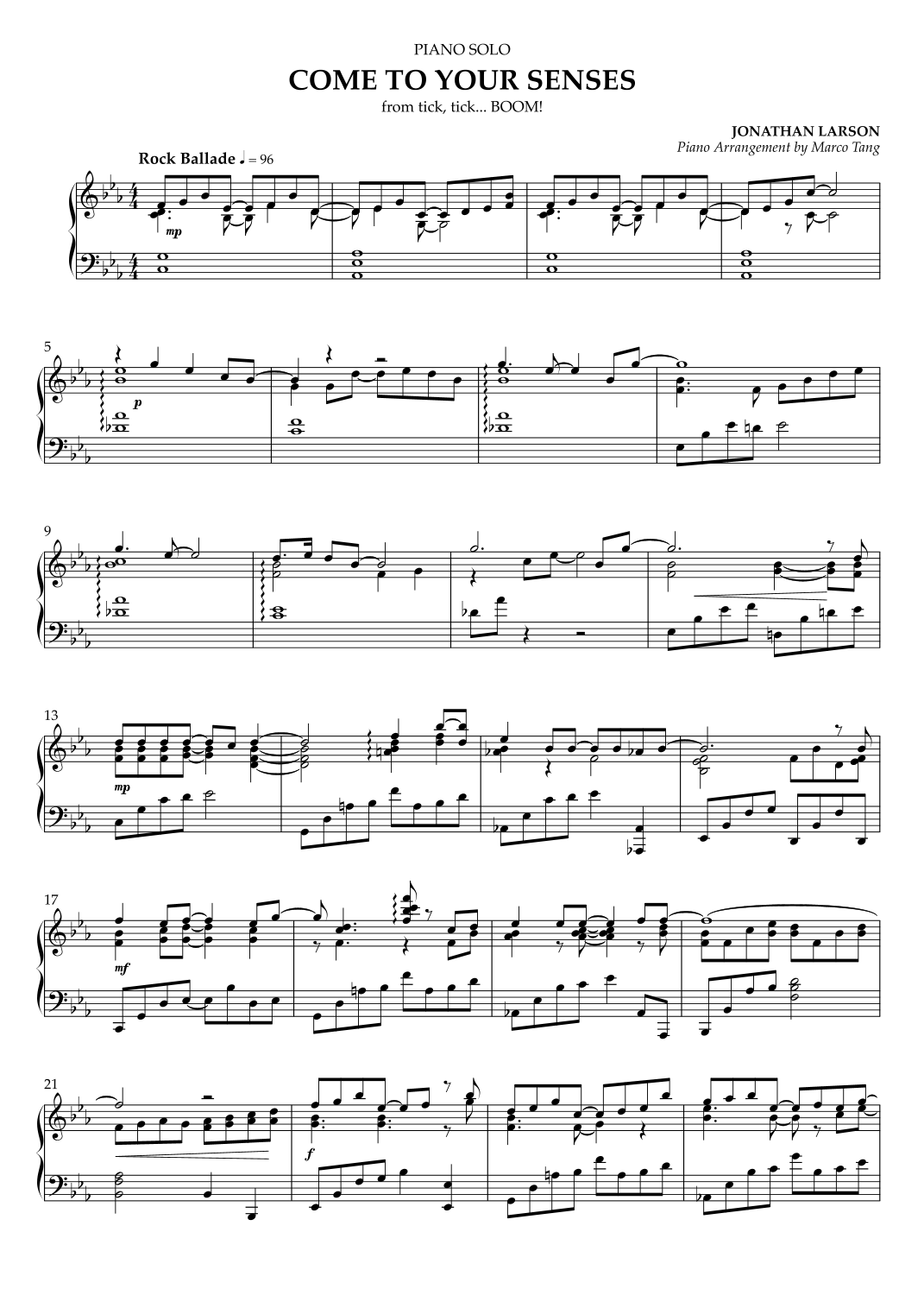 Come To Your Senses (arr. Marco Tang) por Jonathan Larson Partituras ...