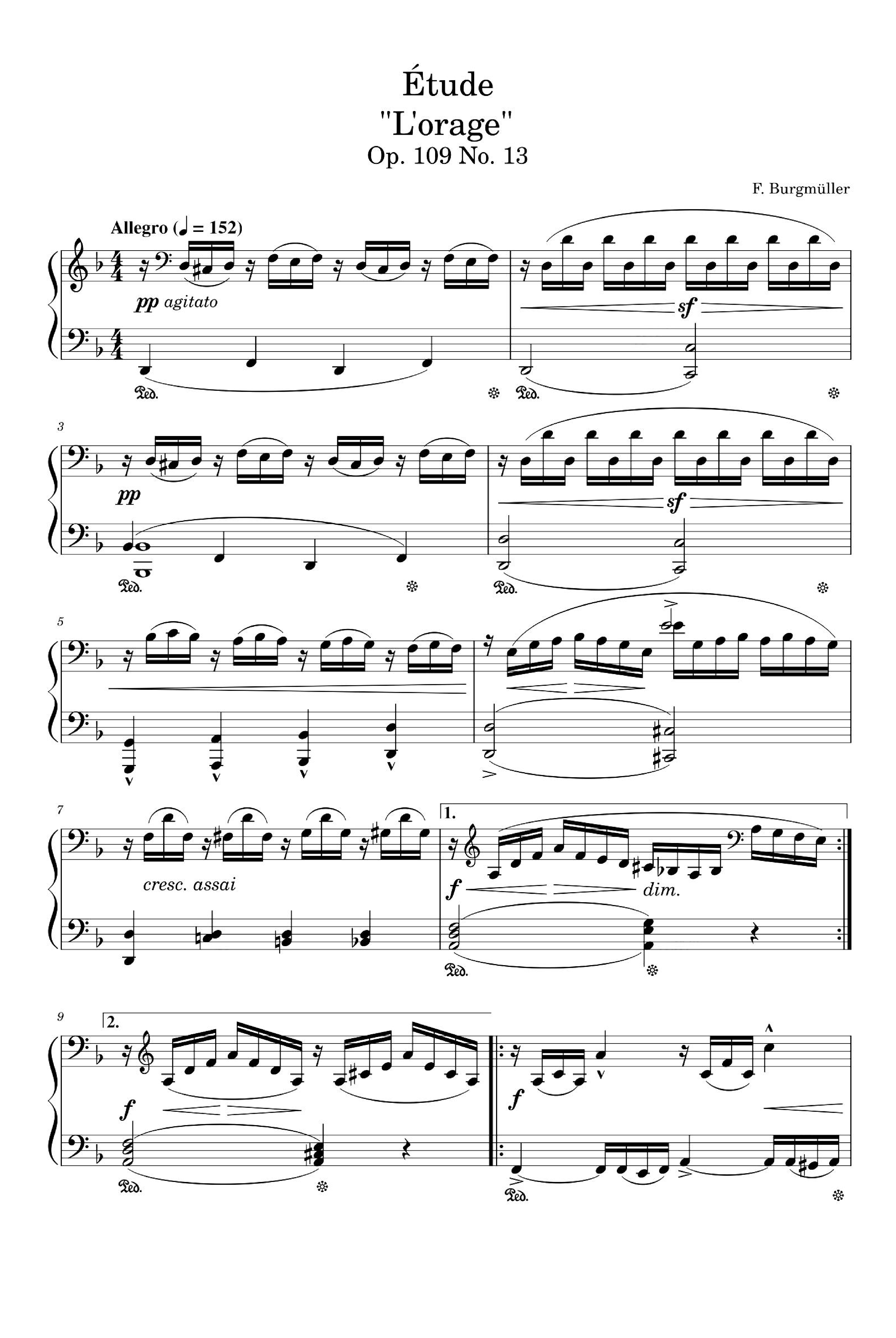 Étude Op. 109 No. 13 L'orage - Friedrich Burgmüller (arr. Friedrich ...