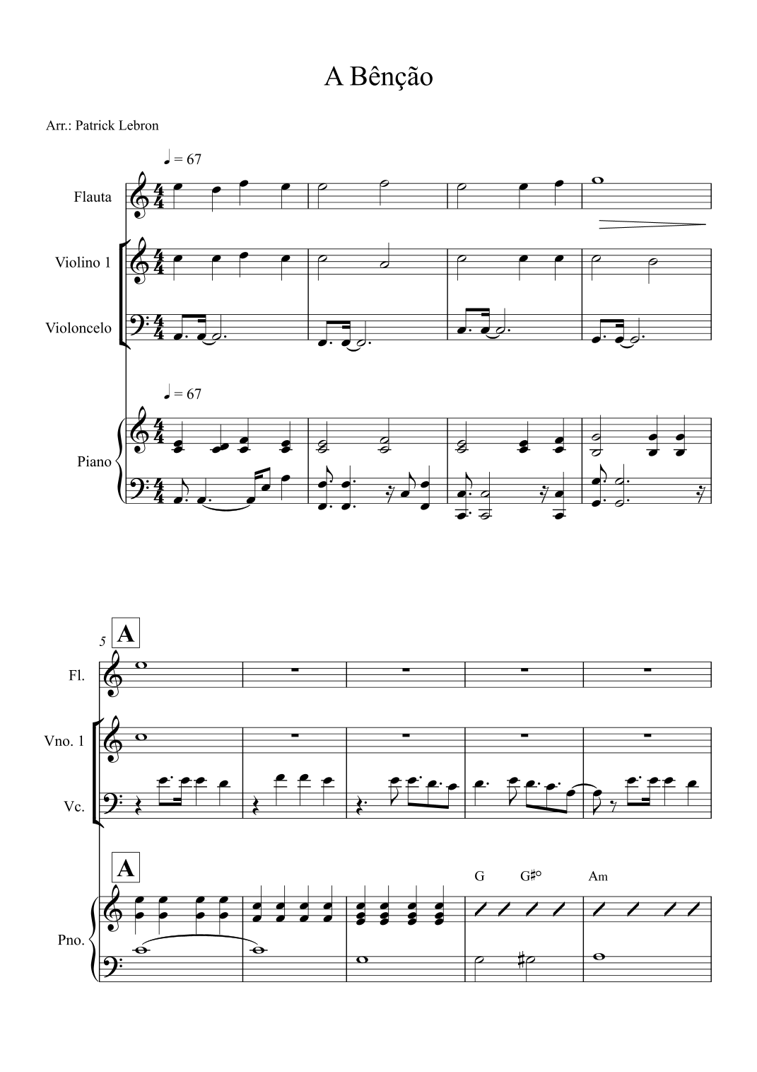 A bênção (arr. Patrick Lebron) by Gabriel Guedes Sheet Music for String ...