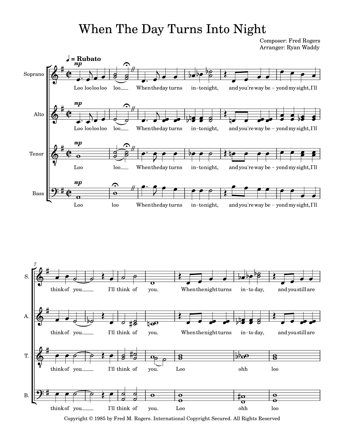 When The Day Turns To Night (arr. Ryan Waddy) by Fred Rogers Sheet ...