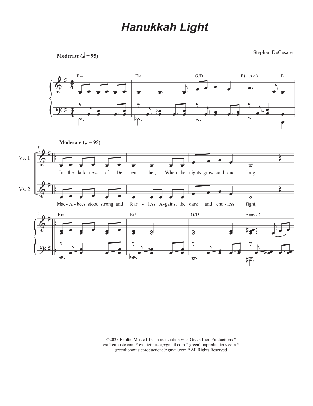 Hanukkah Light (Duet for Soprano and Alto solo) by Stephen DeCesare ...