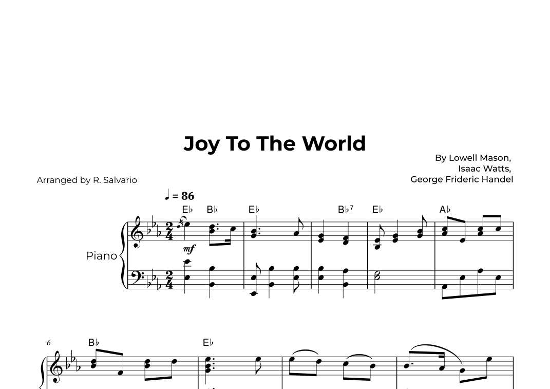 Joy To The World - Piano Solo (arr. R. Salvario) by Lowell Mason Sheet ...
