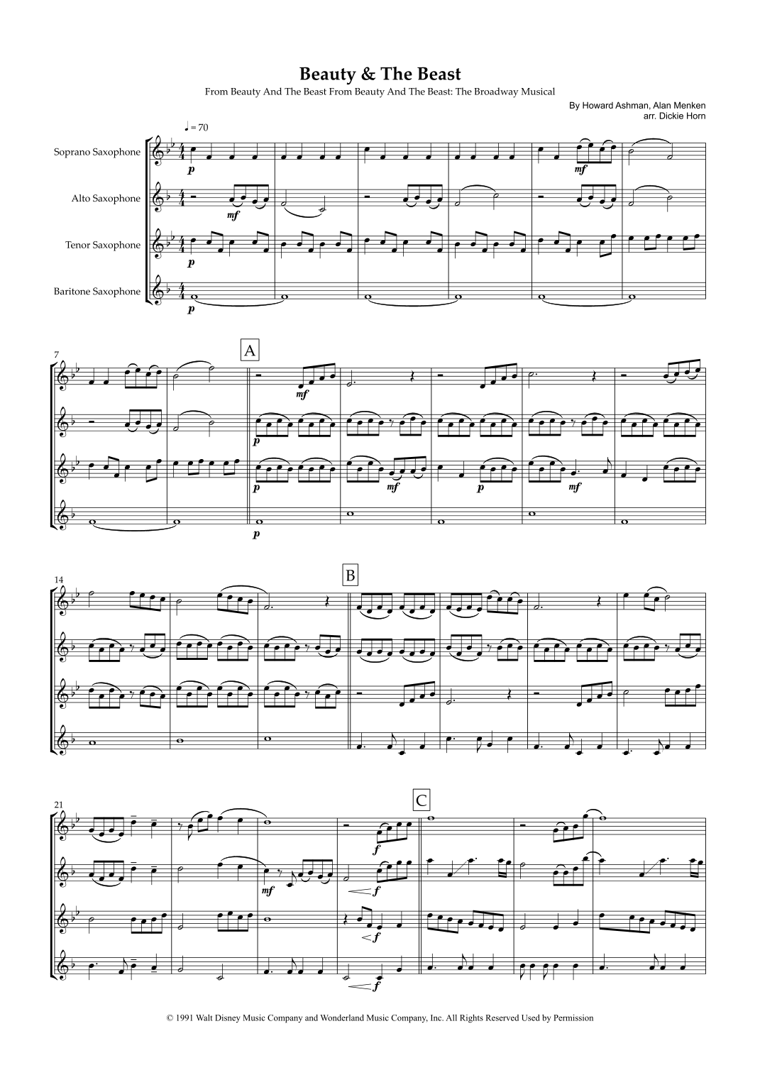 Beauty And The Beast (arr. Dickie Horn) by Celine Dion & Peabo Bryson ...