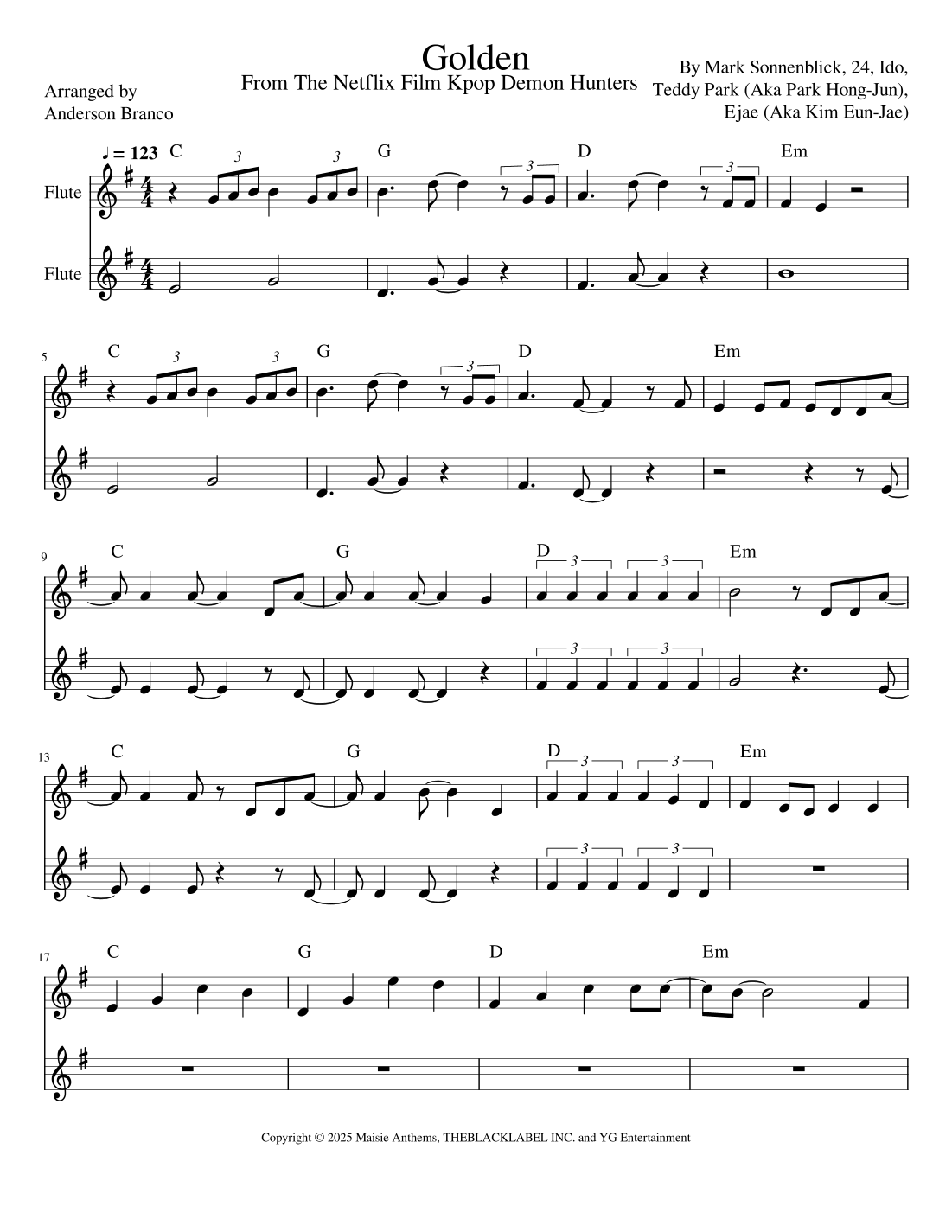 Golden (arr. Anderson Branco) by Huntr/X (Ejae, Audrey Nuna And Rei Ami ...