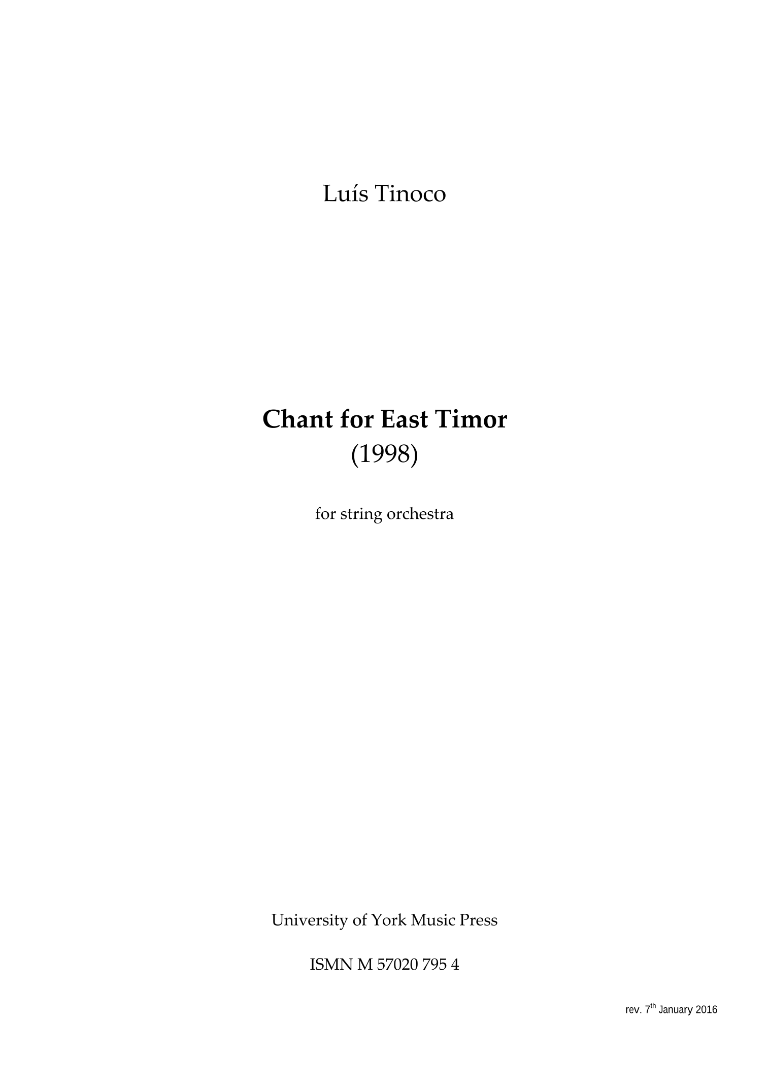 Chant for East Timor - Score Only by Luís Tinoco Sheet Music for ...