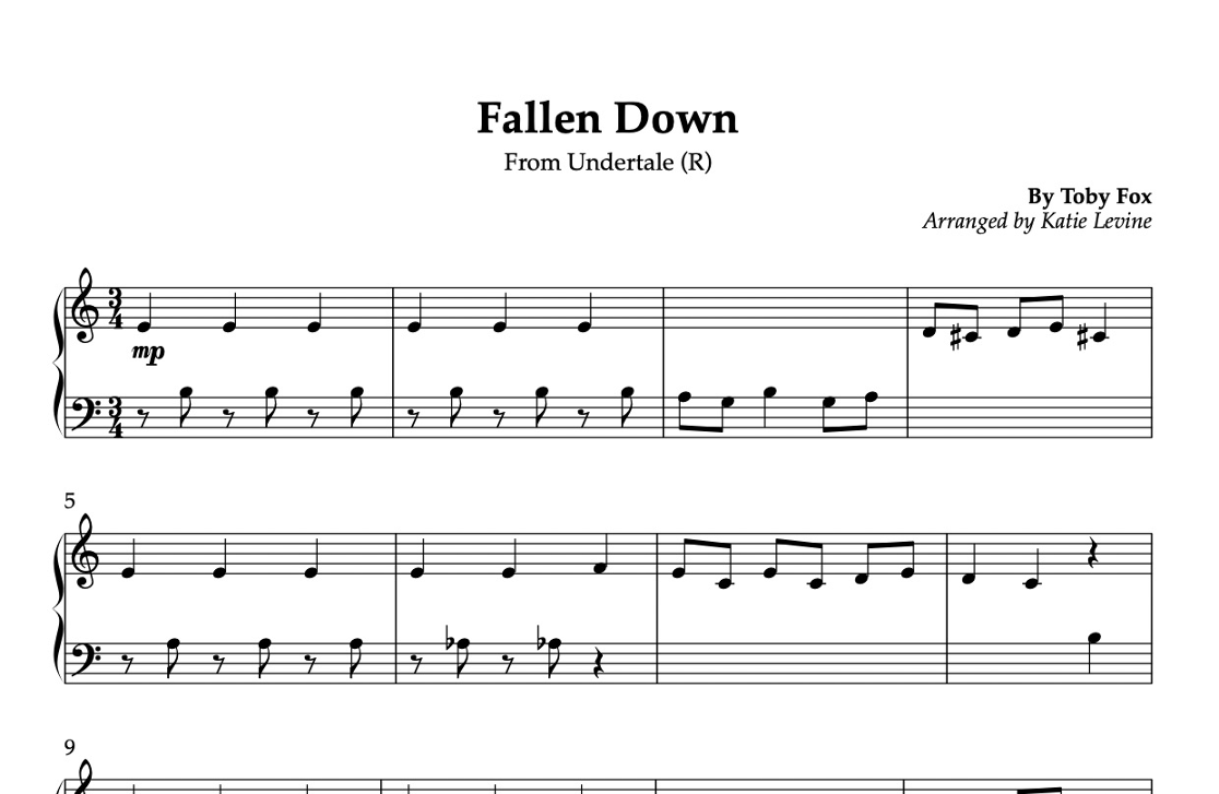 Fallen Down (arr. Katie Levine) by Toby Fox Sheet Music for Easy Piano ...