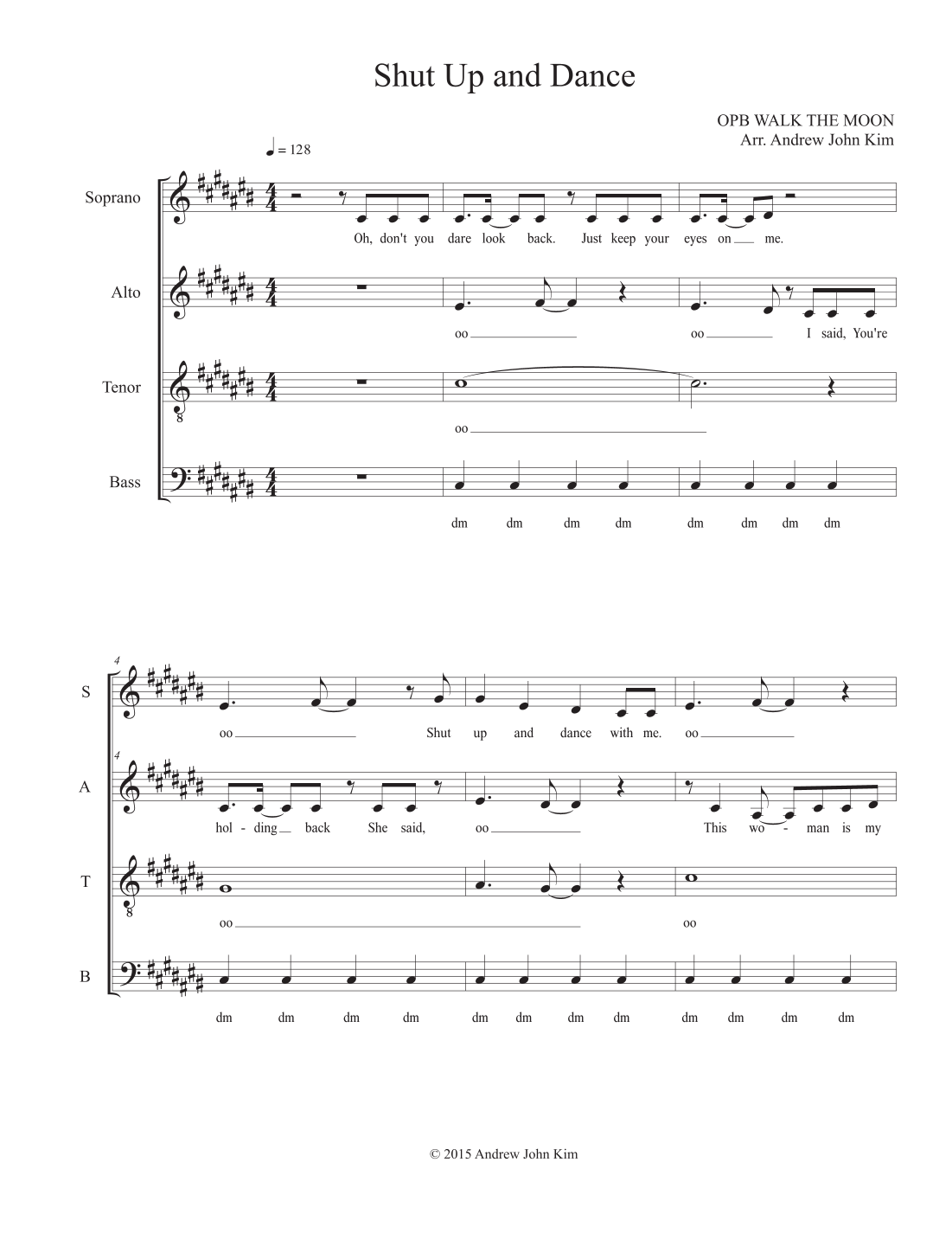 Shut Up And Dance (arr. Andrew John Kim) by Walk The Moon Sheet Music ...
