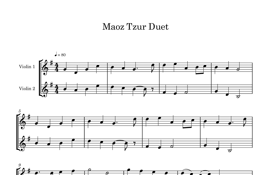 Maoz Tzur (arr. Sara Leeba Caplan) by Folk Sheet Music for Violin Duet ...