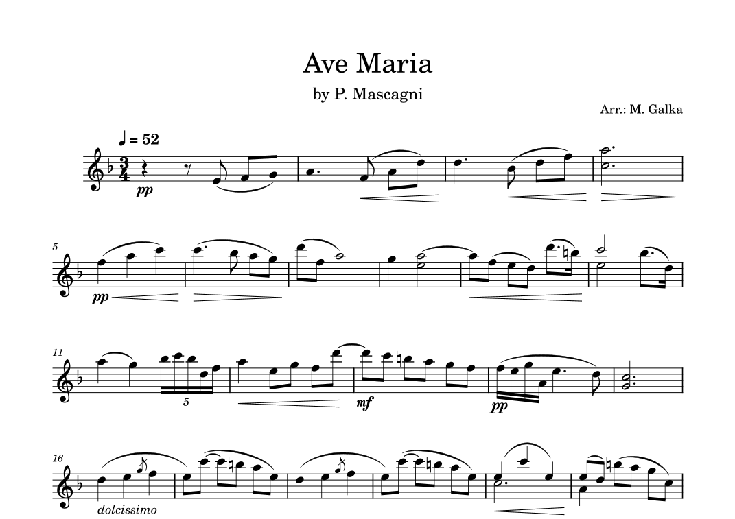 Ave Maria (arr. M. Galka) by Pietro Mascagni Sheet Music for Violin ...