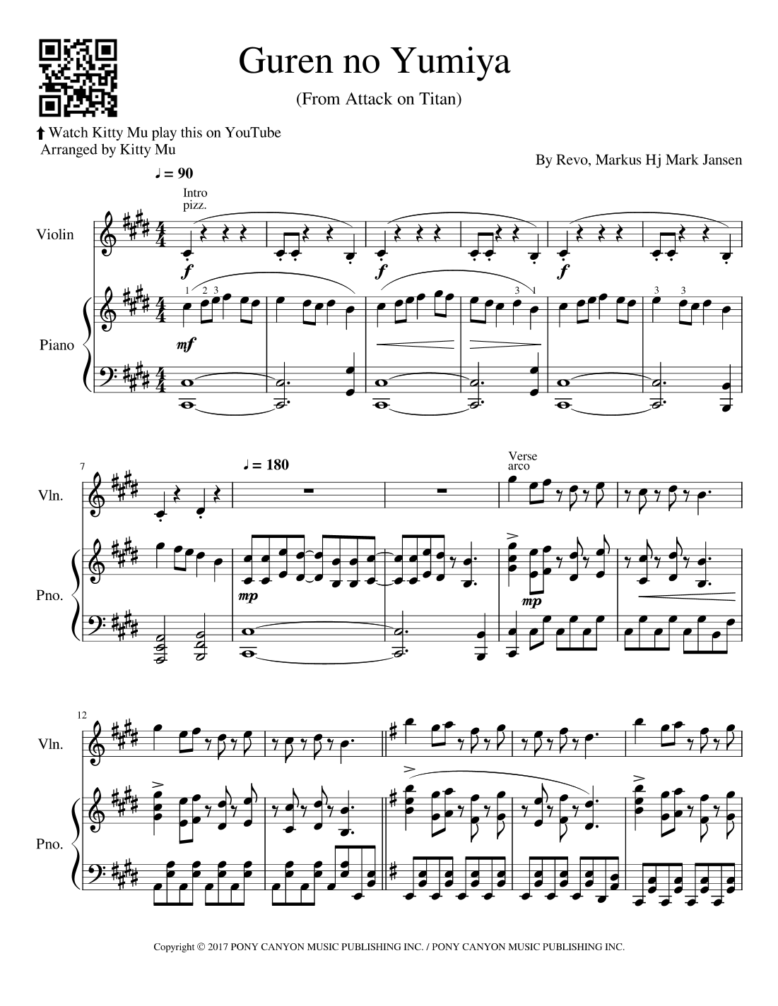 Gurenno Yumiya (arr. Kitty Mu) Sheet Music | Markus Hj Mark Jansen ...