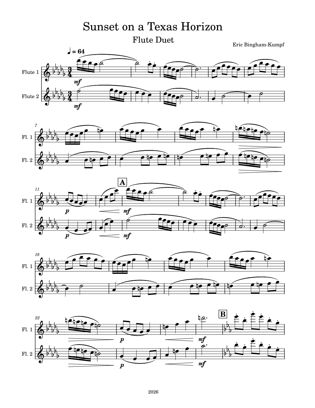 Sunset on a Texas Horizon by Eric Bingham-Kumpf Sheet Music for Flute ...