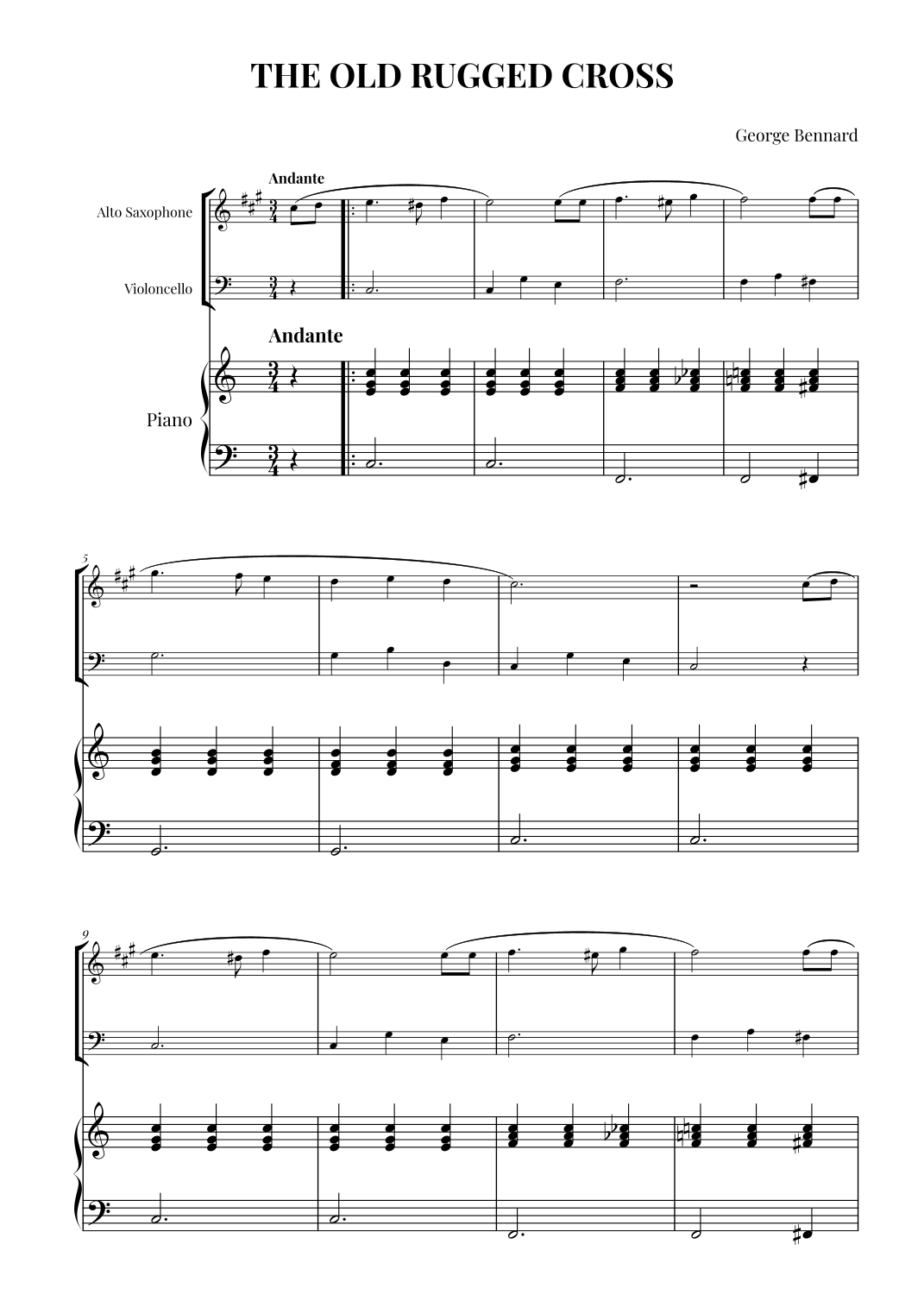 The Old Rugged Cross - Alto Sax, Cello and Piano (arr. Leonardo Mioto ...