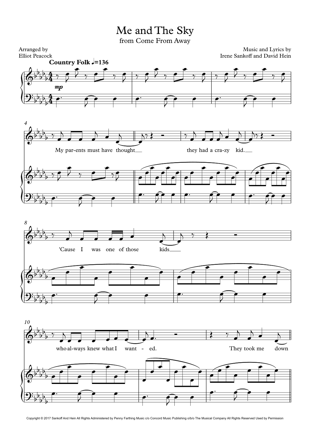 Me And The Sky (arr. Elliot Peacock) by Come From Away Company Sheet ...