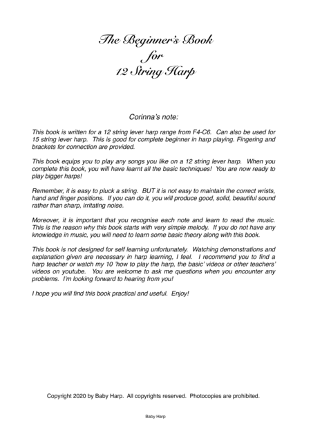 The Beginner's Book for 12 String Harp by Corinna Wong Sheet Music for ...