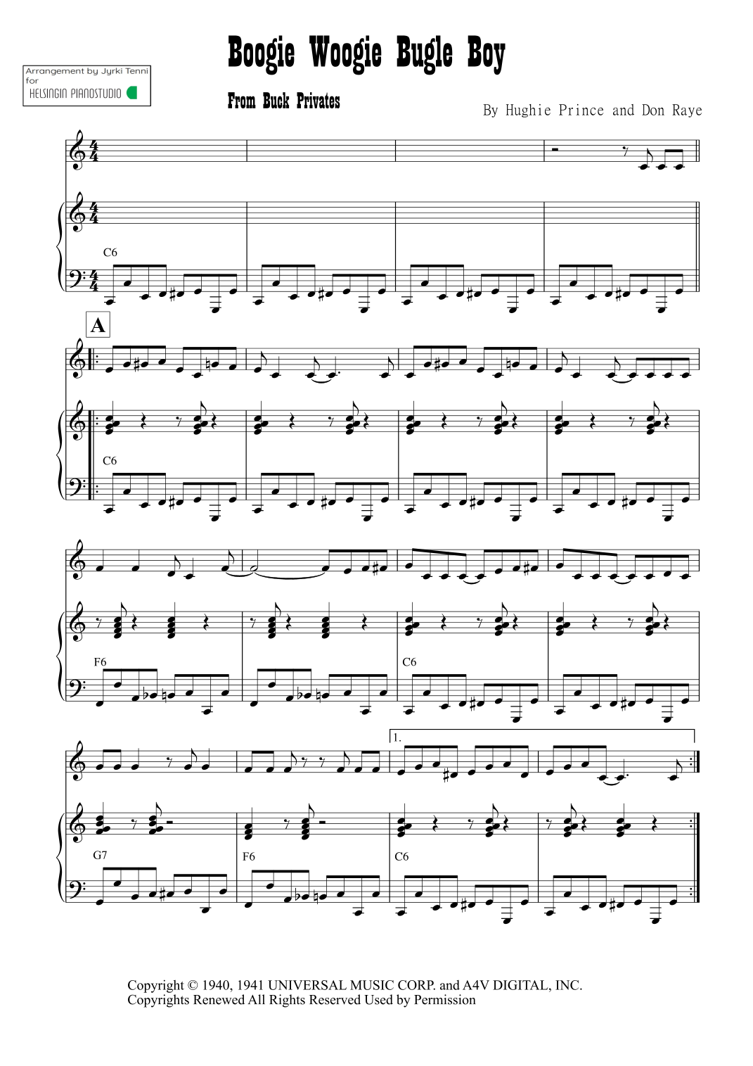 Boogie Woogie Bugle Boy (arr. PRO Jyrki Tenni) par Andrews Sisters Partitions pour ...