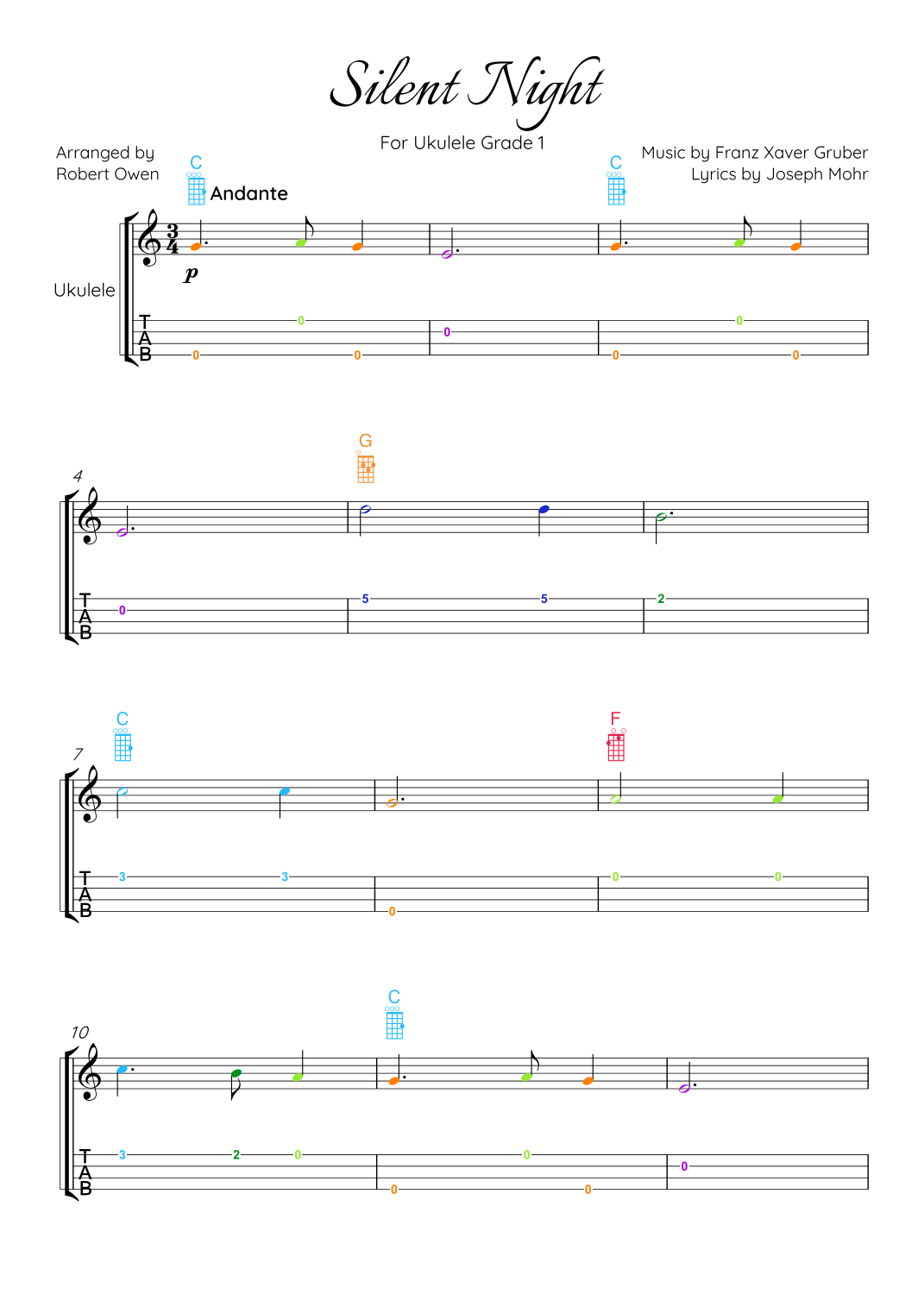 Silent Night (Ukulele Grade 1) (arr. Robert Owen) by Josef Mohr Sheet ...