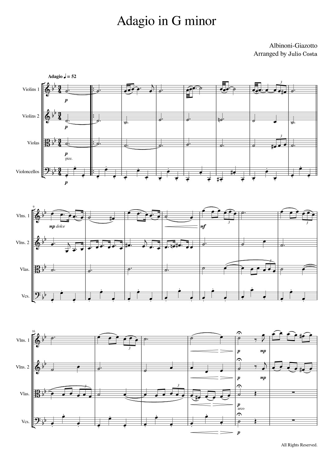 Albinoni - Adagio in G minor (arr. Julio Costa) by Tomaso Albinoni ...
