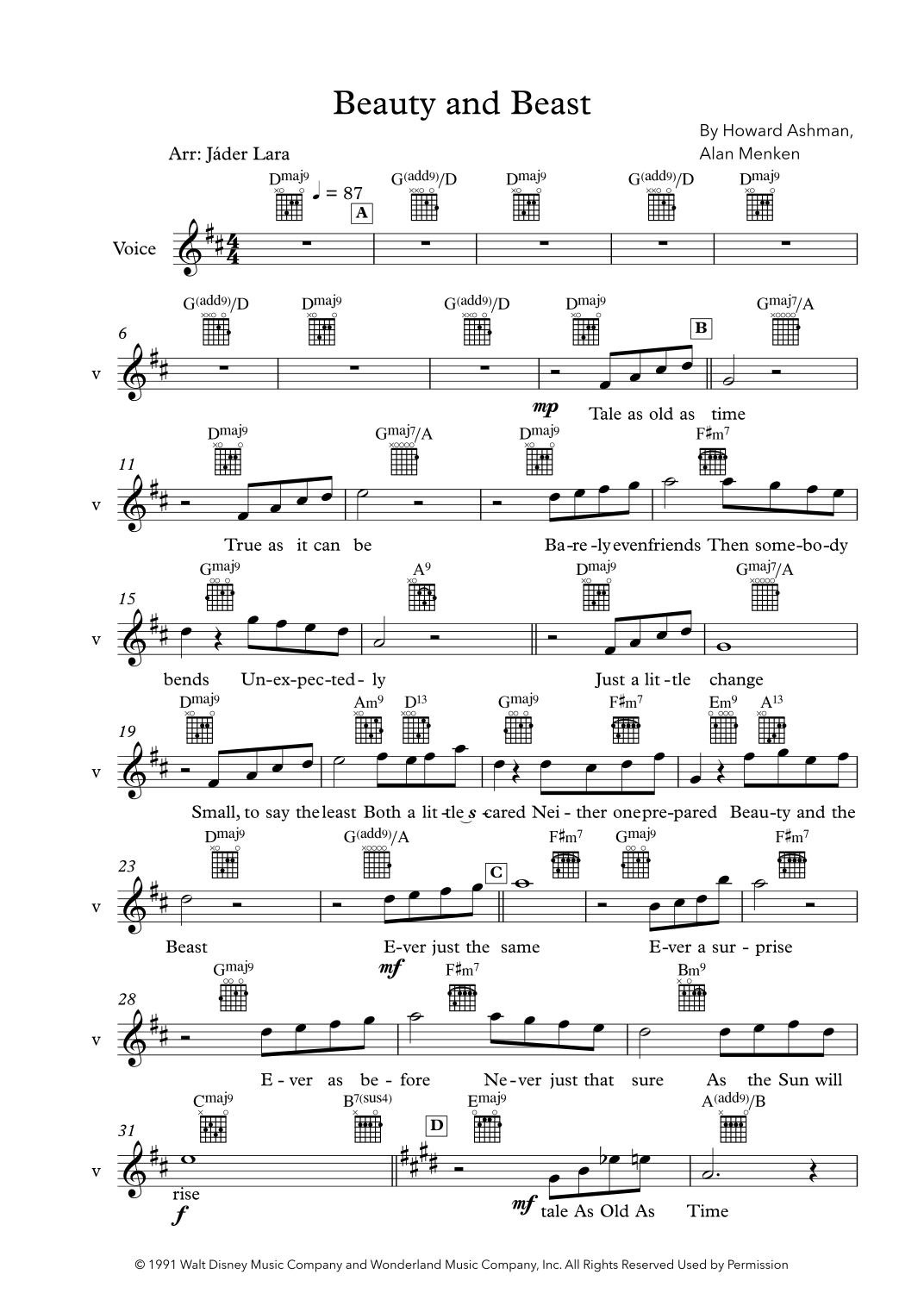 Beauty And The Beast (arr. Jader Lara) by Celine Dion & Peabo Bryson ...