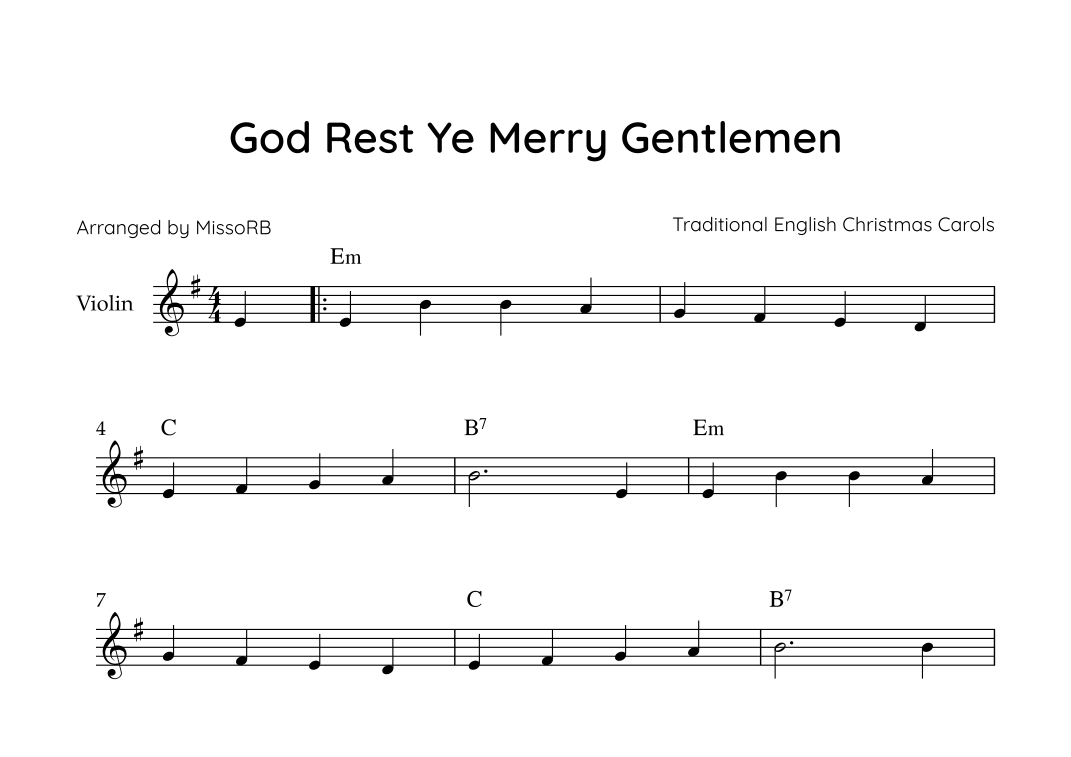 God Rest Ye Merry Gentlemen - Trombone in E Minor With Chords - Easy ...