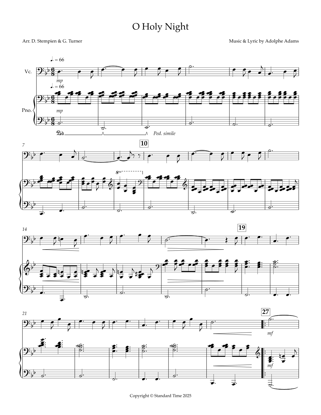 O Holy Night for Cello Solo with Piano Accompaniment (Christmas) (arr ...