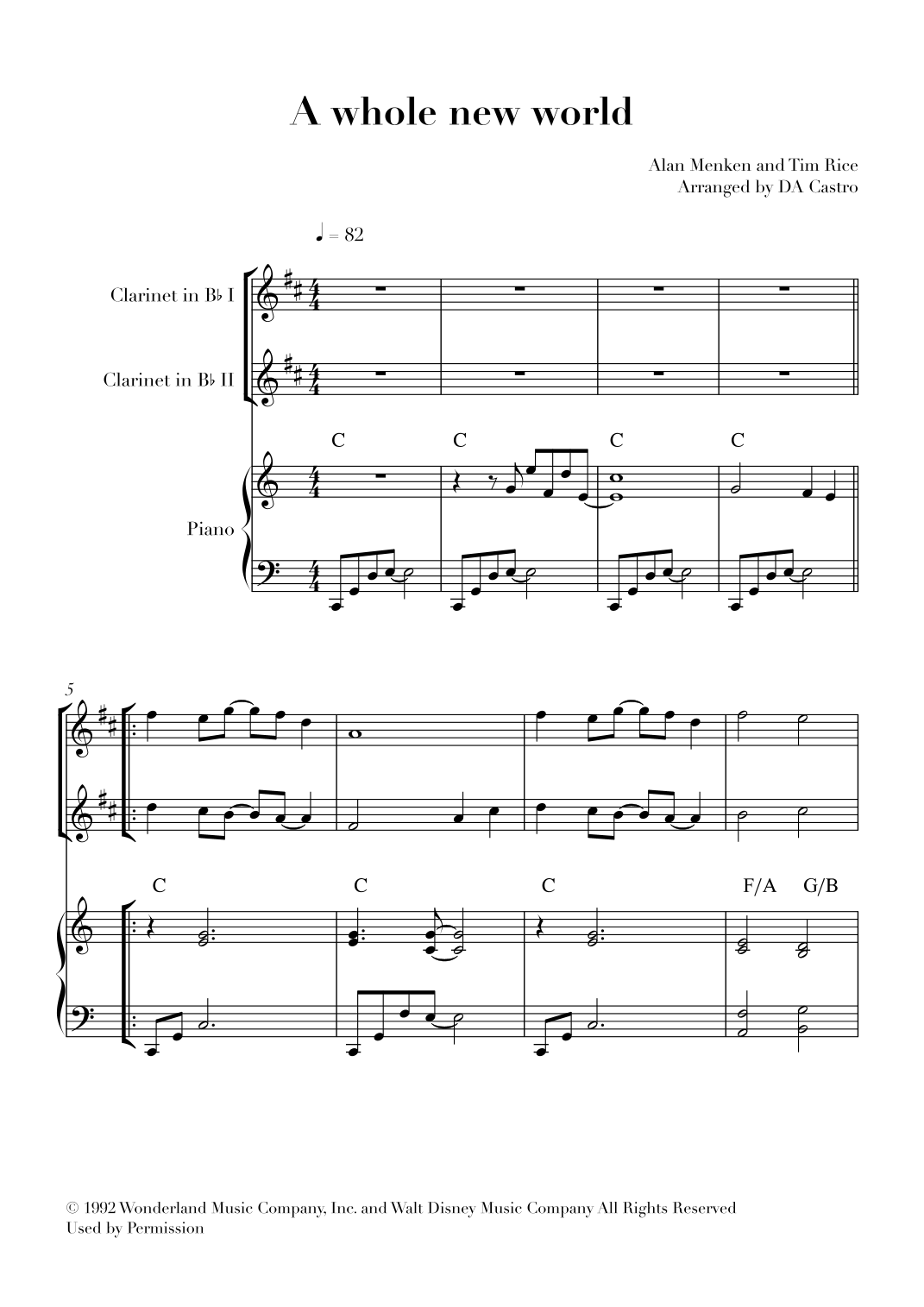 A Whole New World by Tim Rice Sheet Music for Instrumental Duet and ...