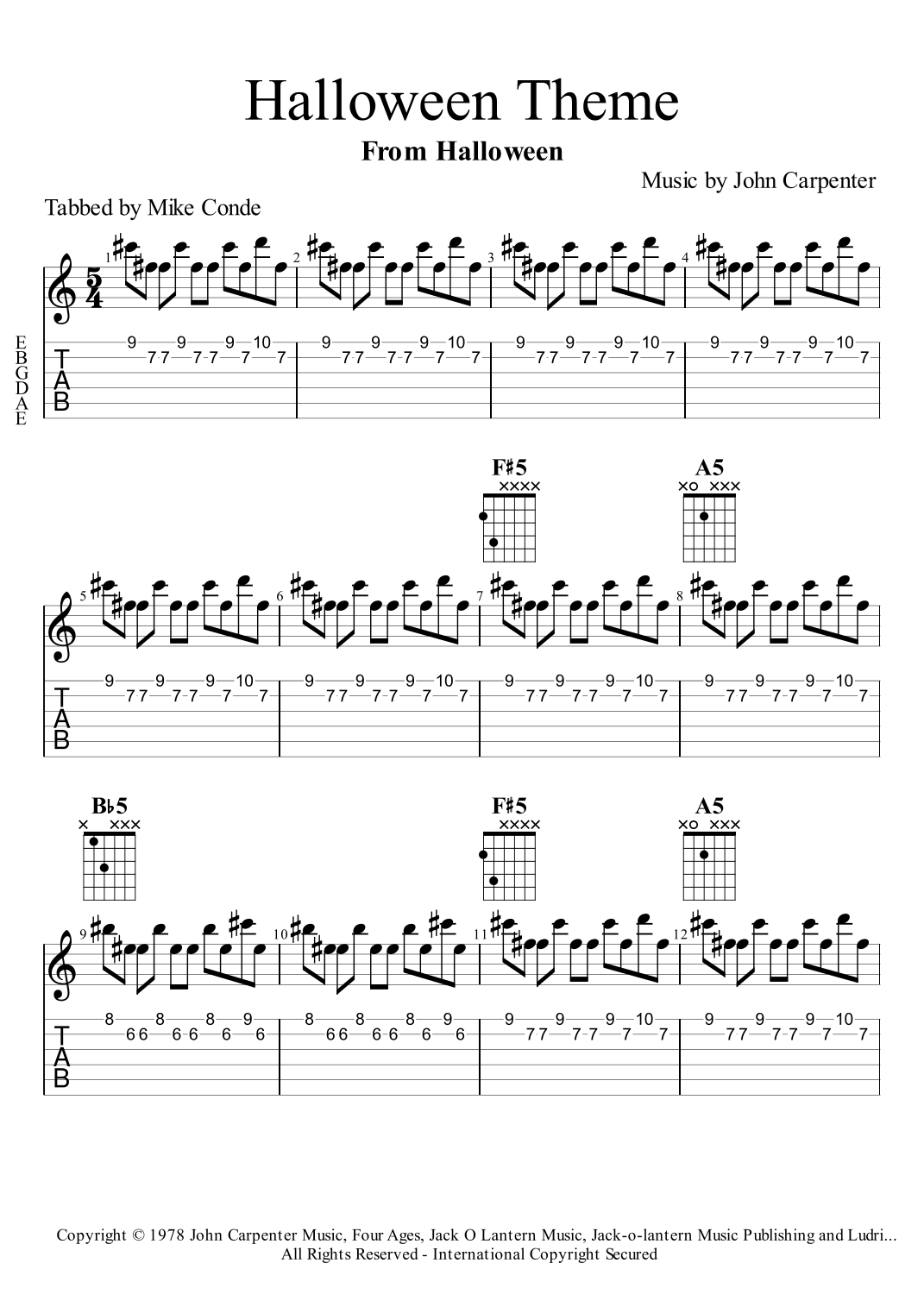 Halloween Theme (arr. Mike Conde) by John Carpenter Sheet Music for ...