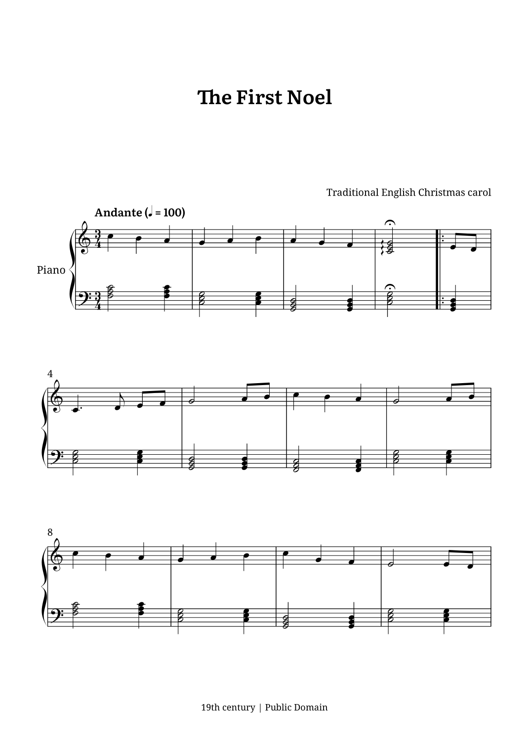 The First Noel – Piano (C major) (arr. D. M. Scores) par Traditional ...