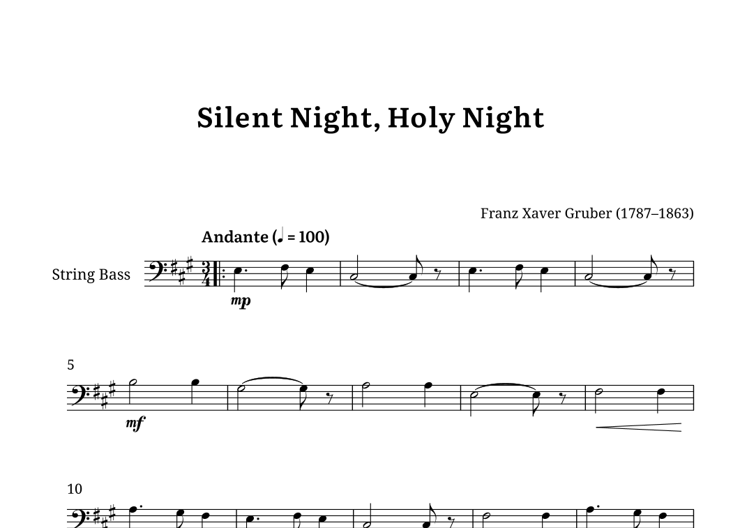 Silent Night, Holy Night – String Bass (A major) (arr. D. M. Scores by ...