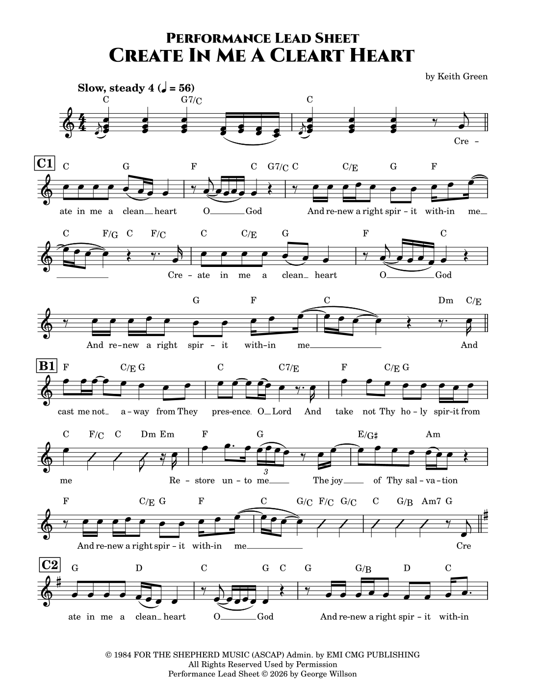 Create In Me A Clean Heart (arr. George Willson) by Keith Green Sheet ...