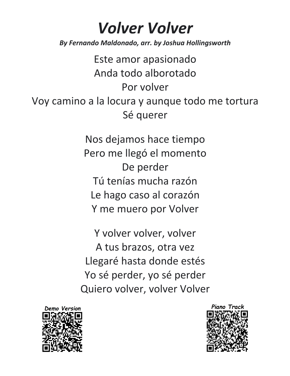 Volver, Volver (arr. Joshua Hollingsworth) by Fernando Z. Maldonado ...