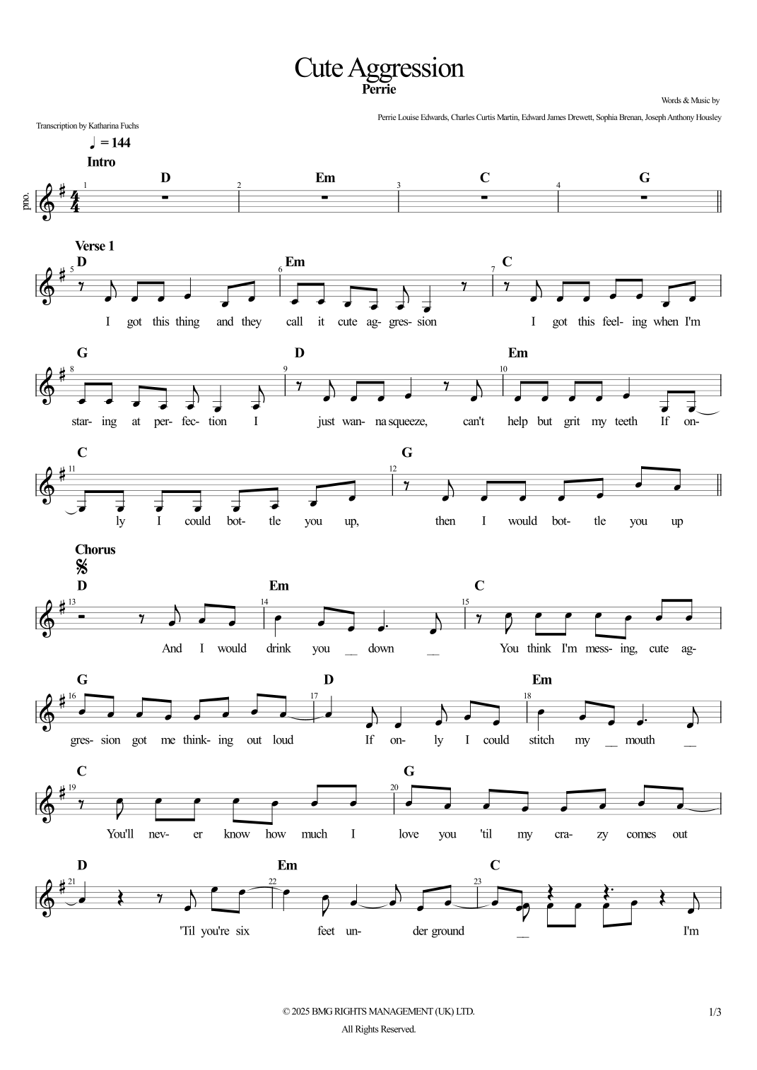 Cute Aggression (arr. Katharina Fuchs) by Edward James Drewett Sheet ...